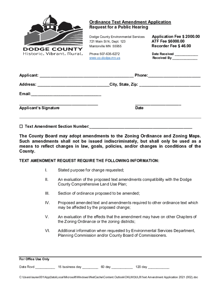 Fillable Online Ordinance Text Amendment Application Request for a ...