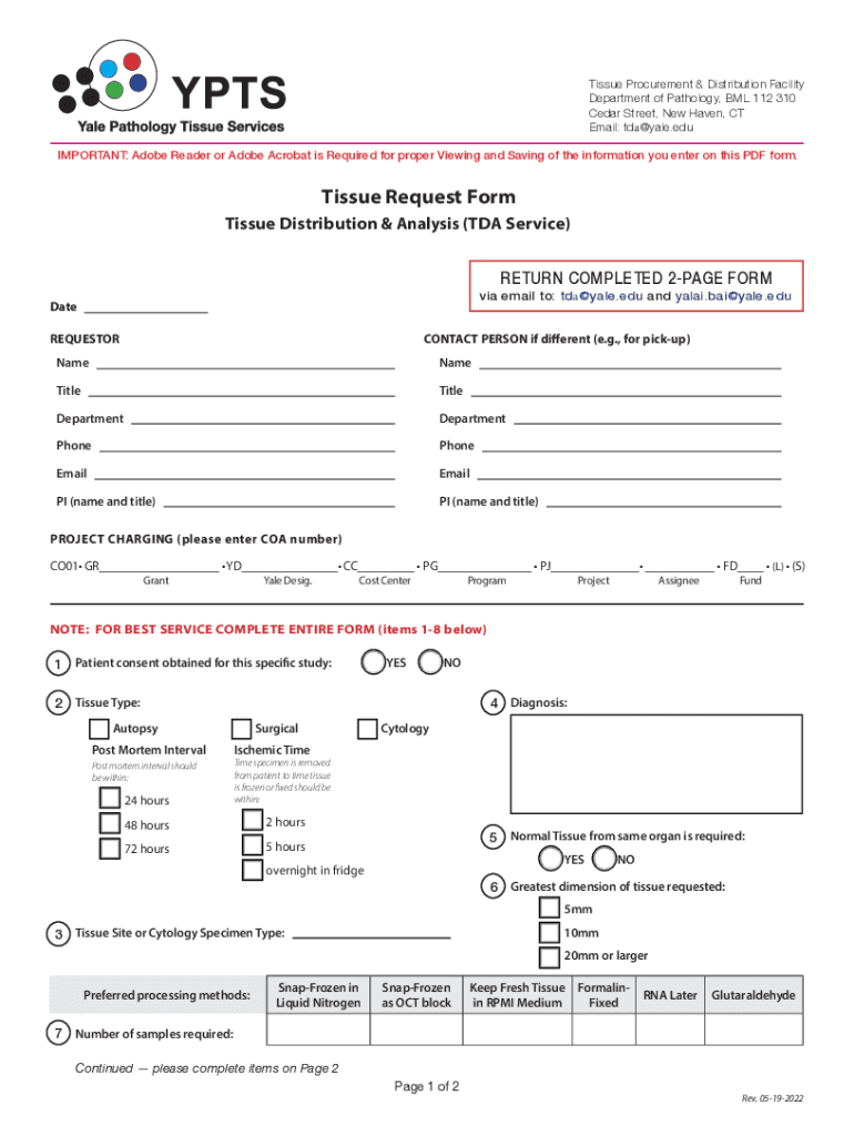 Fillable Online medicine yale YPTS Tissue Request Form Fax Email Print ...
