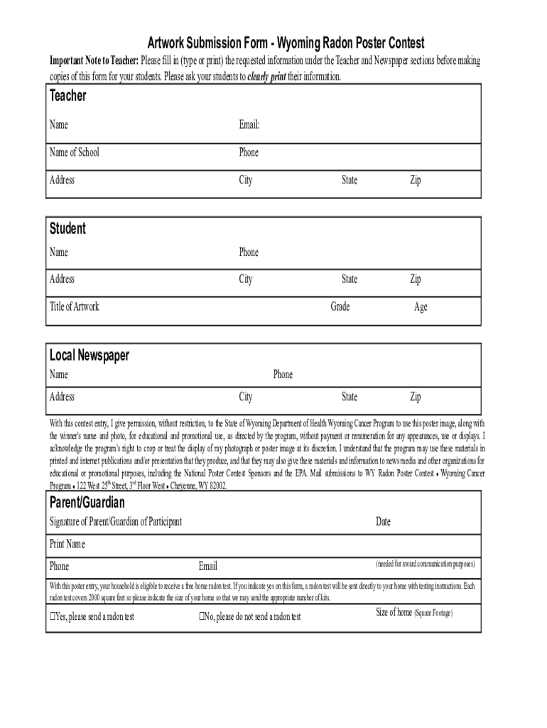 Fillable Online 2023 Indiana Radon Poster Contest: (Sample Form) Fax ...