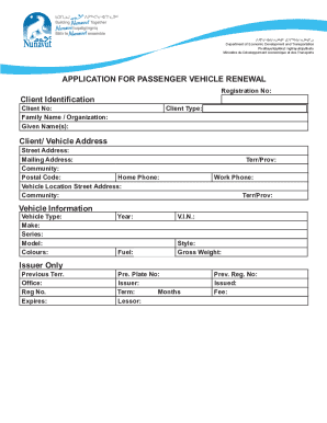 Fillable Online APPLICATION FOR PASSENGER VEHICLE RENEWAL ... Fax Email ...