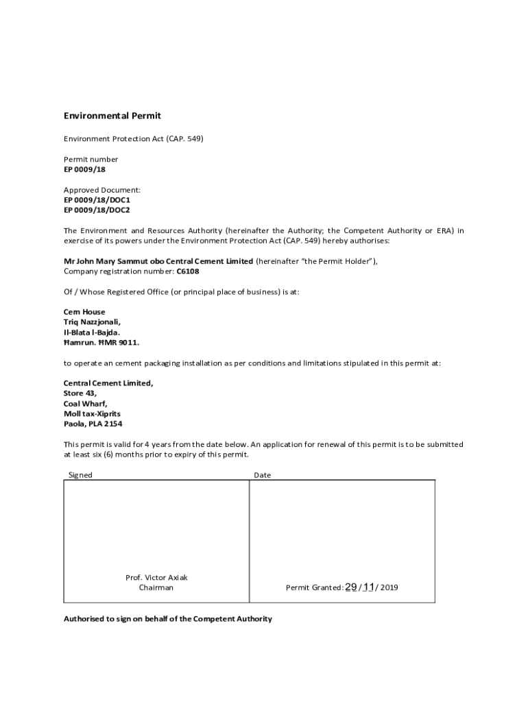 Fillable Online era org Environmental Permit 29 11 Fax Email Print ...