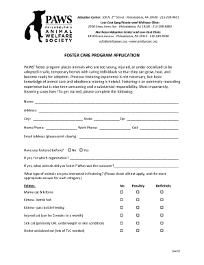 Fillable Online FOSTER CARE PROGRAM APPLICATION Fax Email Print - pdfFiller