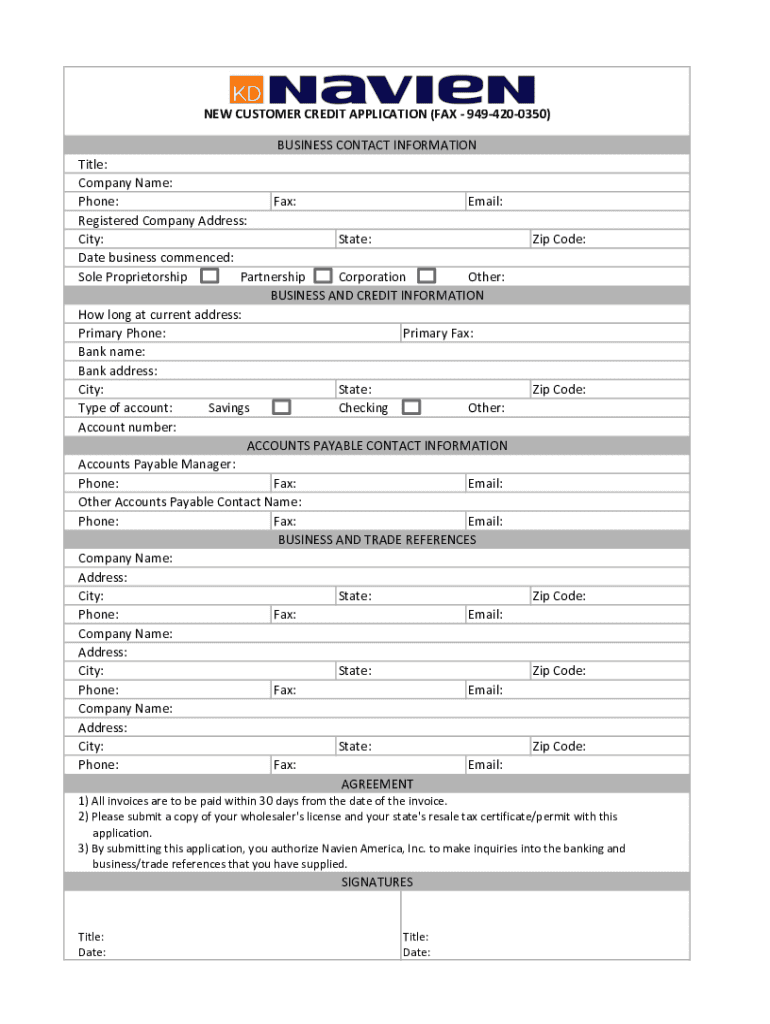 Fillable Online New Customer/Credit Application forM Fax Email Print ...