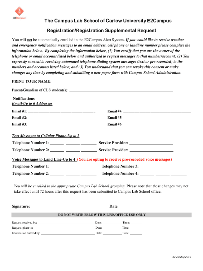 Fillable Online The Campus Lab School of Carlow University E2Campus ...