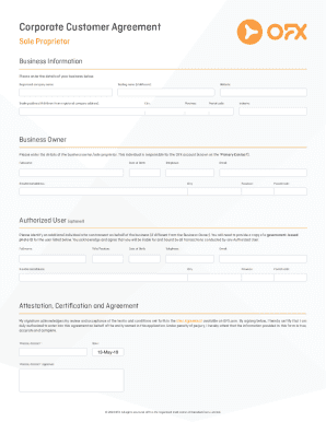 Fillable Online Sole Proprietor - Corporate Customer Agreement Fax ...