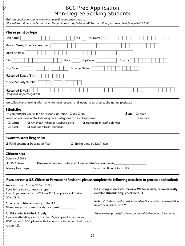Fillable Online BCC Prep Application non-Degree Seeking Students Fax ...