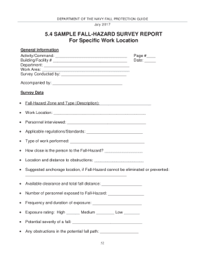 Fillable Online 5.4 SAMPLE FALL-HAZARD SURVEY REPORT For Specific Work ...