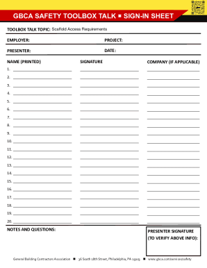 Fillable Online GBCA Safety Toolbox Talk: Fall Protection on Scaffolds ...