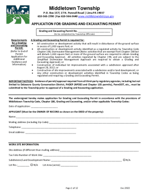 Fillable Online Application for Grading and Excavating Permit Fax Email ...
