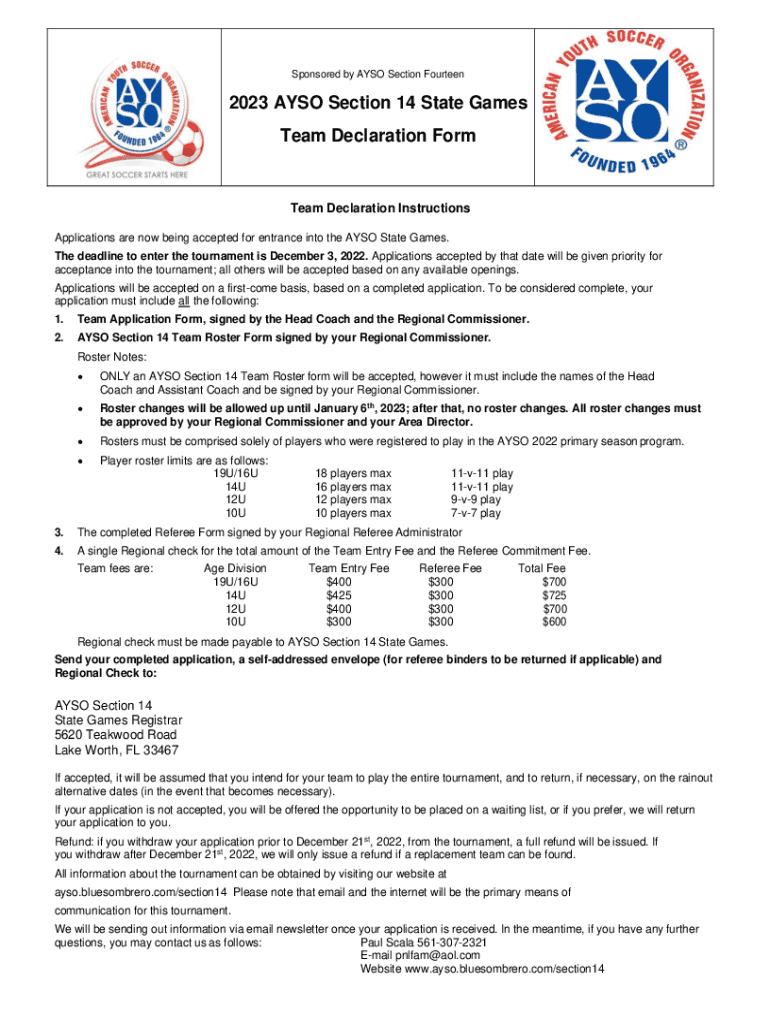 Fillable Online S14 State Games Team Declaration Fax Email Print ...