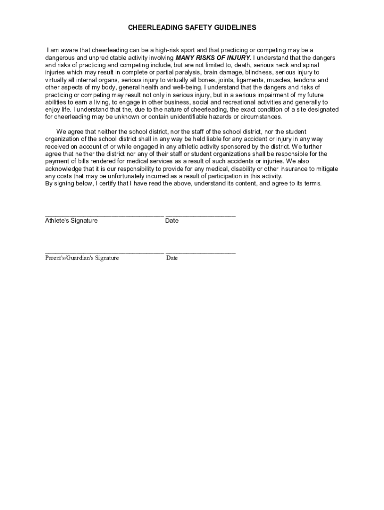 Fillable Online DANCE TEAM AND CHEERLEADING INHERENT RISK ... Fax Email ...