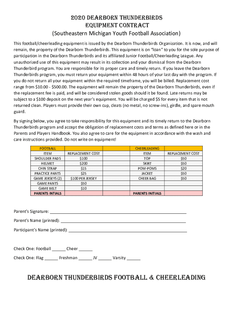 Fillable Online Dearborn Thunderbirds Youth Football and Cheer Home ...