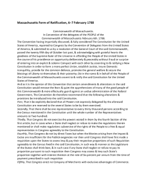 Fillable Online Massachusetts Form of Ratification, 67 February 1788 ...