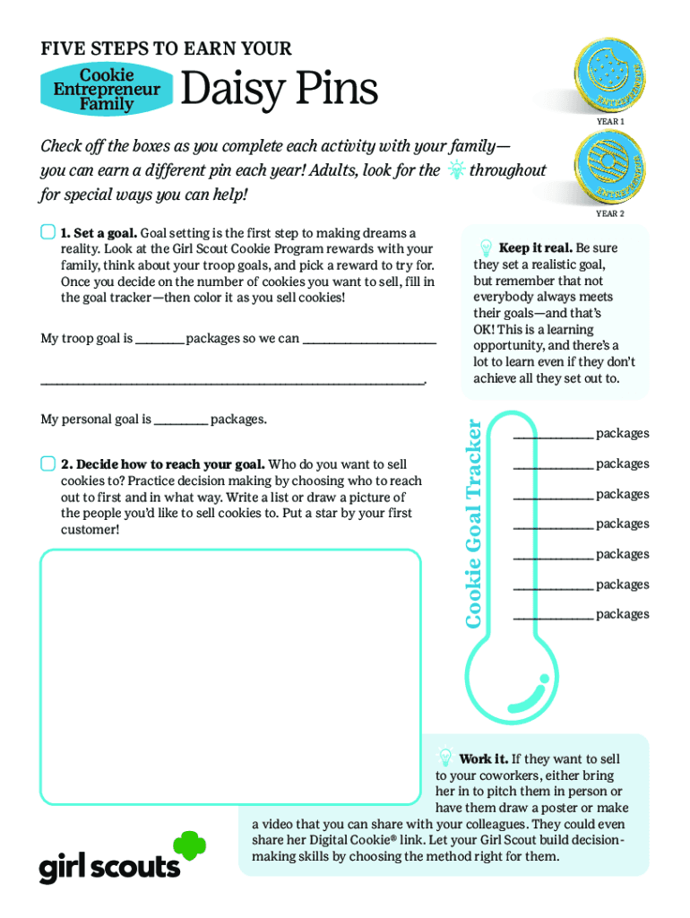 Fillable Online Daisy Cookie Entrepreneur Family Pin Activity Fax Email ...