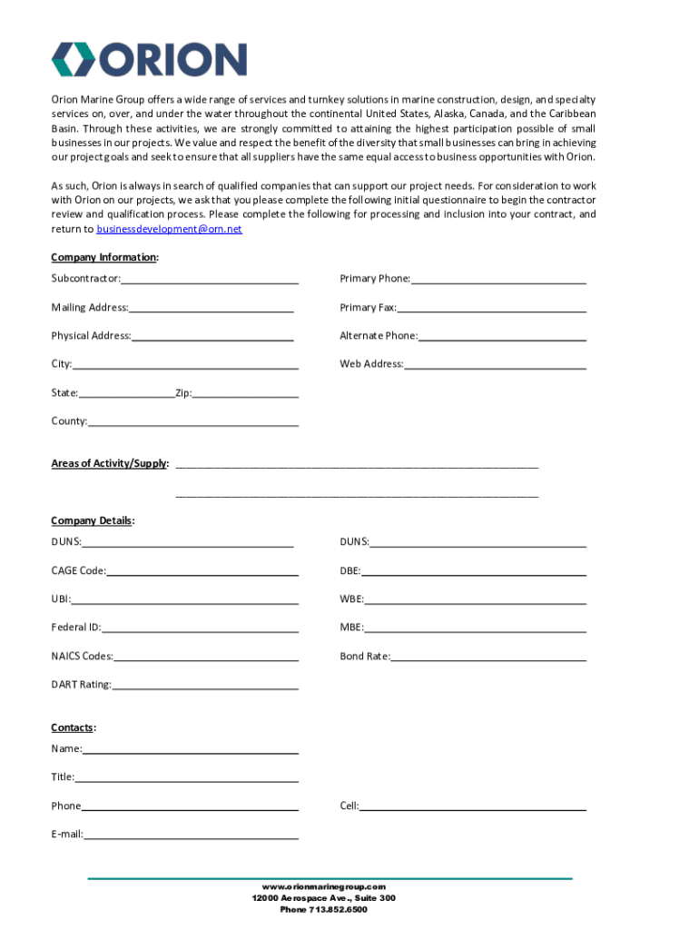 Fillable Online Orion Marine Group offers a wide range of services and ... Fax Email Print ...