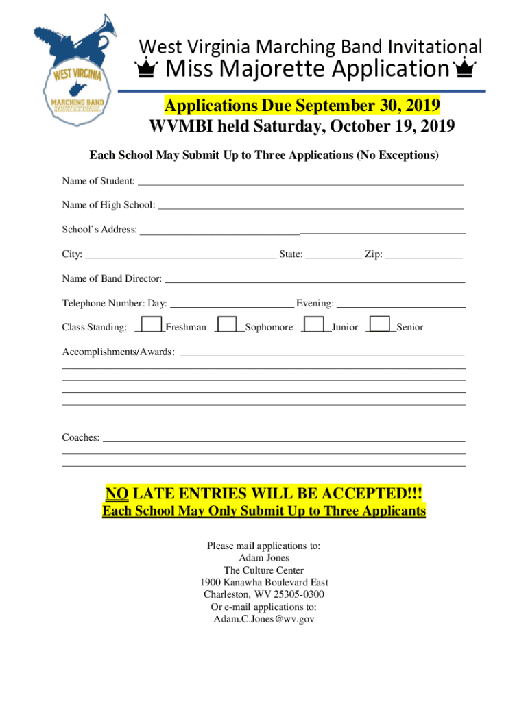 Fillable Online Miss Majorette Application - WV Culture Fax Email Print ...