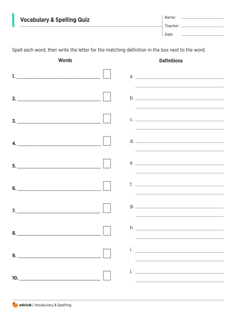 Fillable Online what's a name - Vocabulary List Fax Email Print - pdfFiller