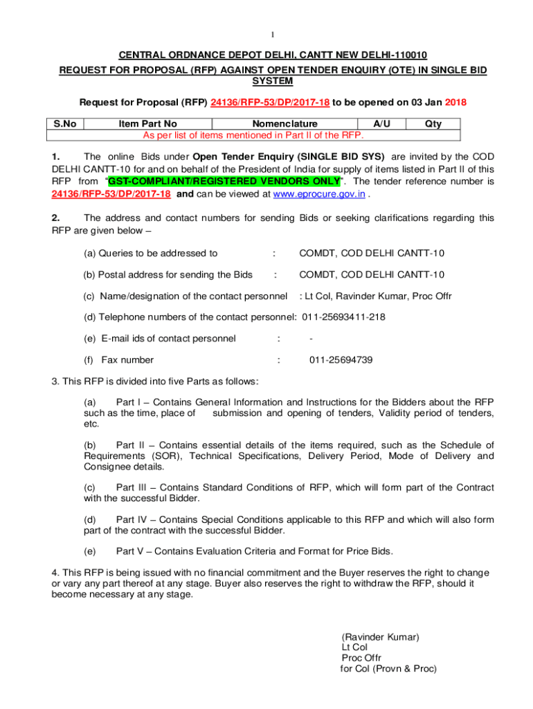 Fillable Online request for proposal (rfp) against open tender enquiry ...