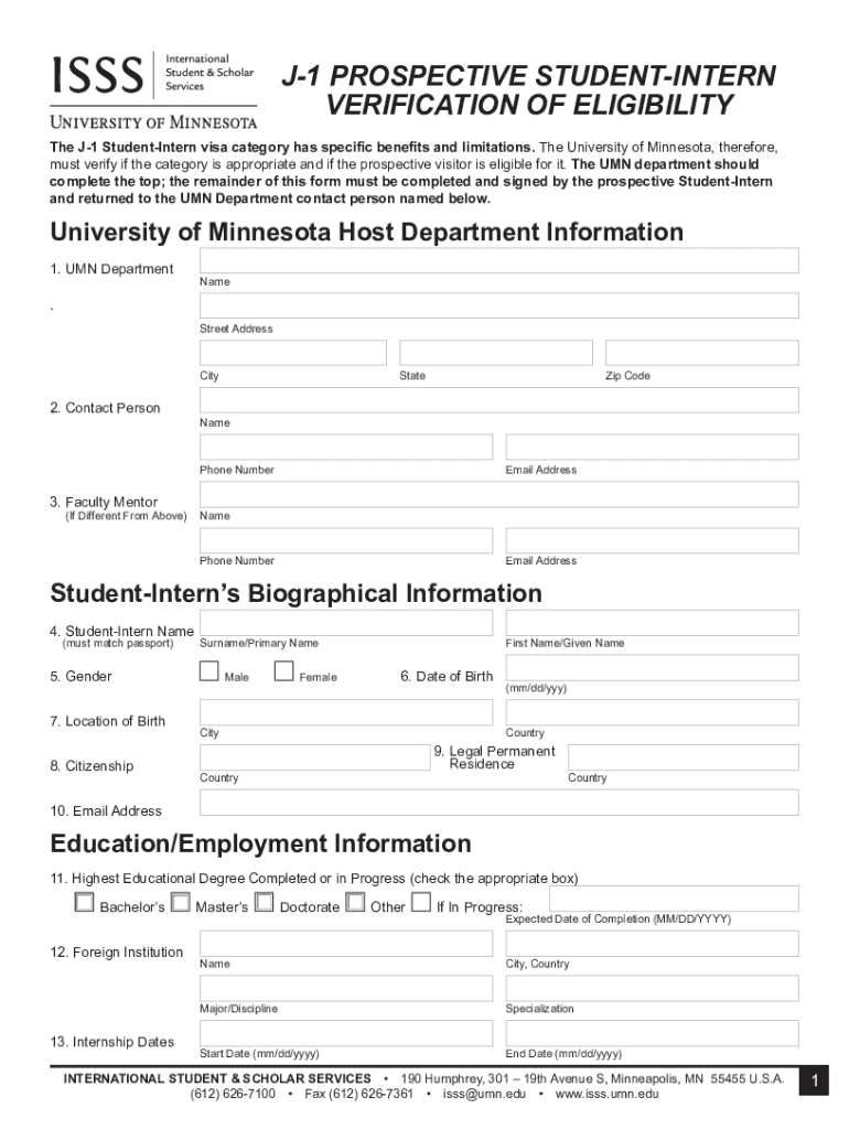 Fillable Online isss umn HOST DEPARTMENT APPLICATION TO RECEIVE A J-1 STUDENT ... Fax Email ...