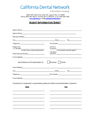 Fillable Online AGENT INFORMATION SHEET Fax Email Print - pdfFiller