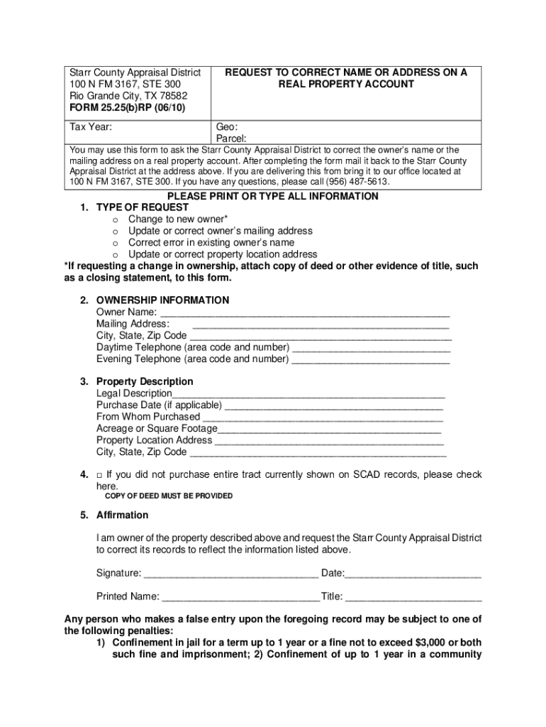 Fillable Online request to correct name or address on a real property ... Fax Email Print ...