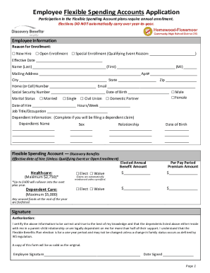 Fillable Online Employee Flexible Spending Accounts Application Fax ...