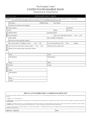 Fillable Online Member, The President's Own, United States Marine Band ...