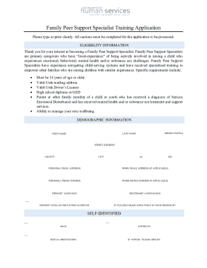 Fillable Online Family Peer Support Specialist Training Application Fax ...