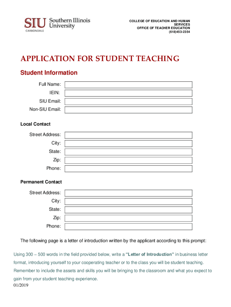 Fillable Online Application for Student Teaching Form Fax Email Print ...