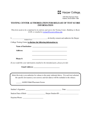Fillable Online TESTING CENTER AUTHORIZATION FOR RELEASE OF ... Fax ...