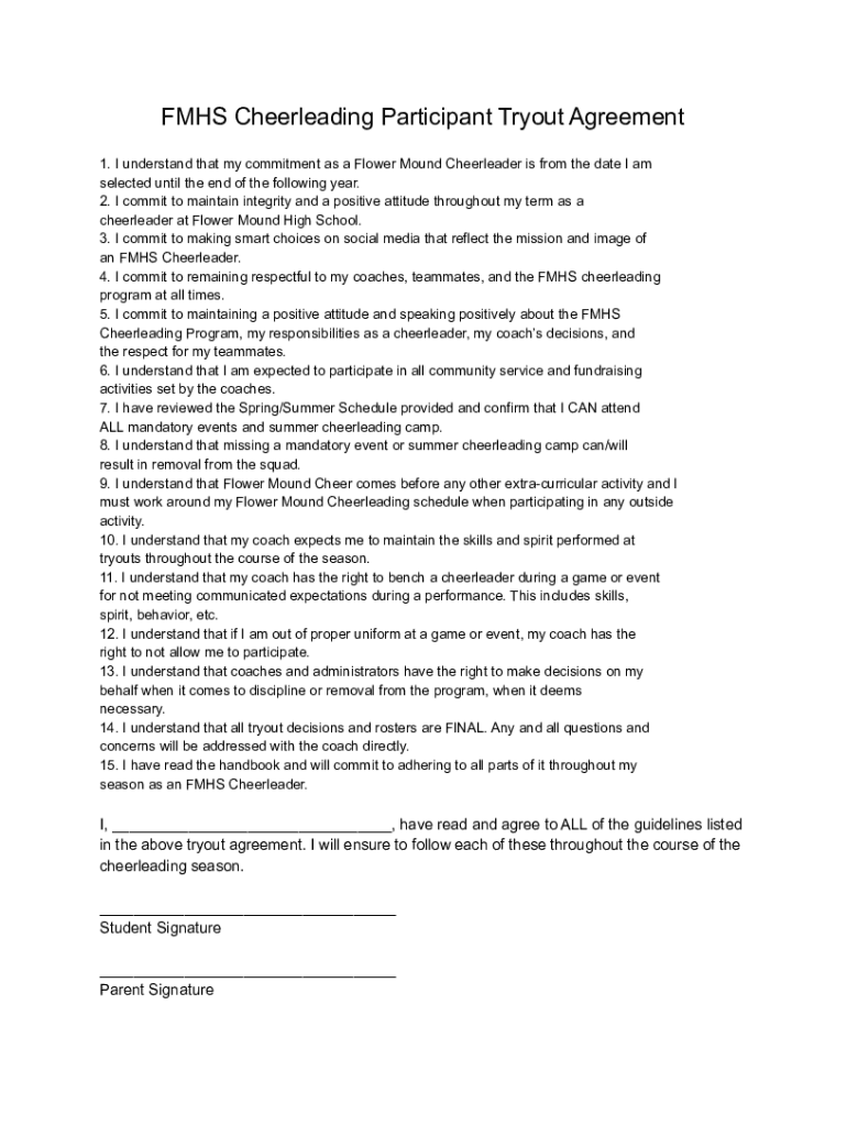 Fillable Online FMHS Cheerleading Participant Tryout Agreement Fax ...