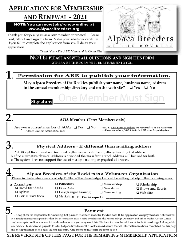 Fillable Online Alpaca Breeders of the Rockies - Membership Options Fax ...