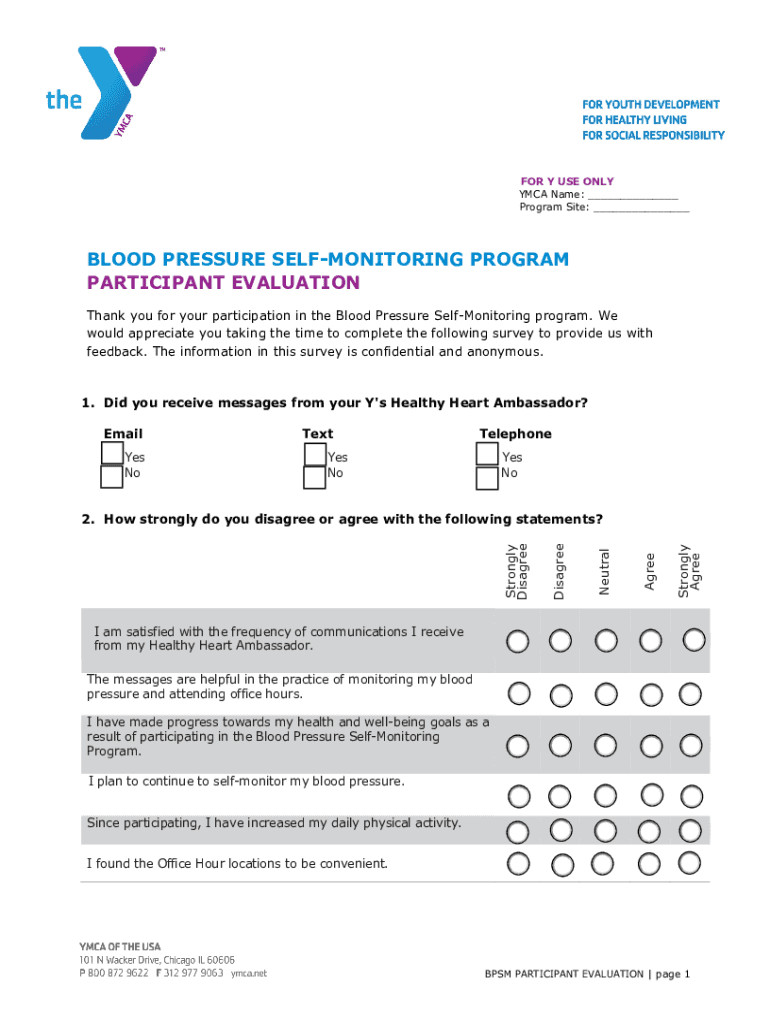 Fillable Online Blood Pressure Self-Monitoring ProgramYMCA DC Fax Email ...
