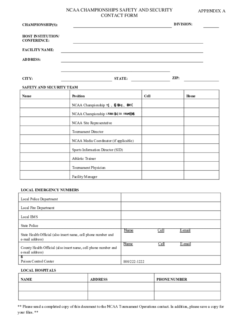 Fillable Online fs ncaa NCAA Championships Safety and Security Contact ...