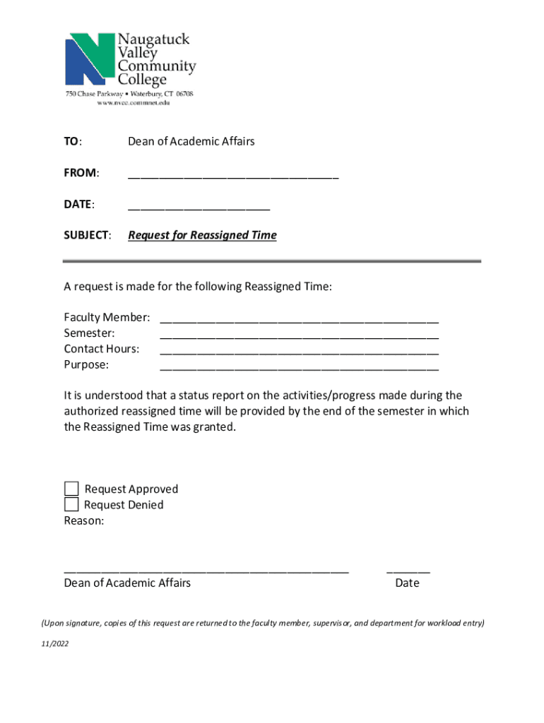 Fillable Online Reassigned Time Request Fax Email Print - pdfFiller