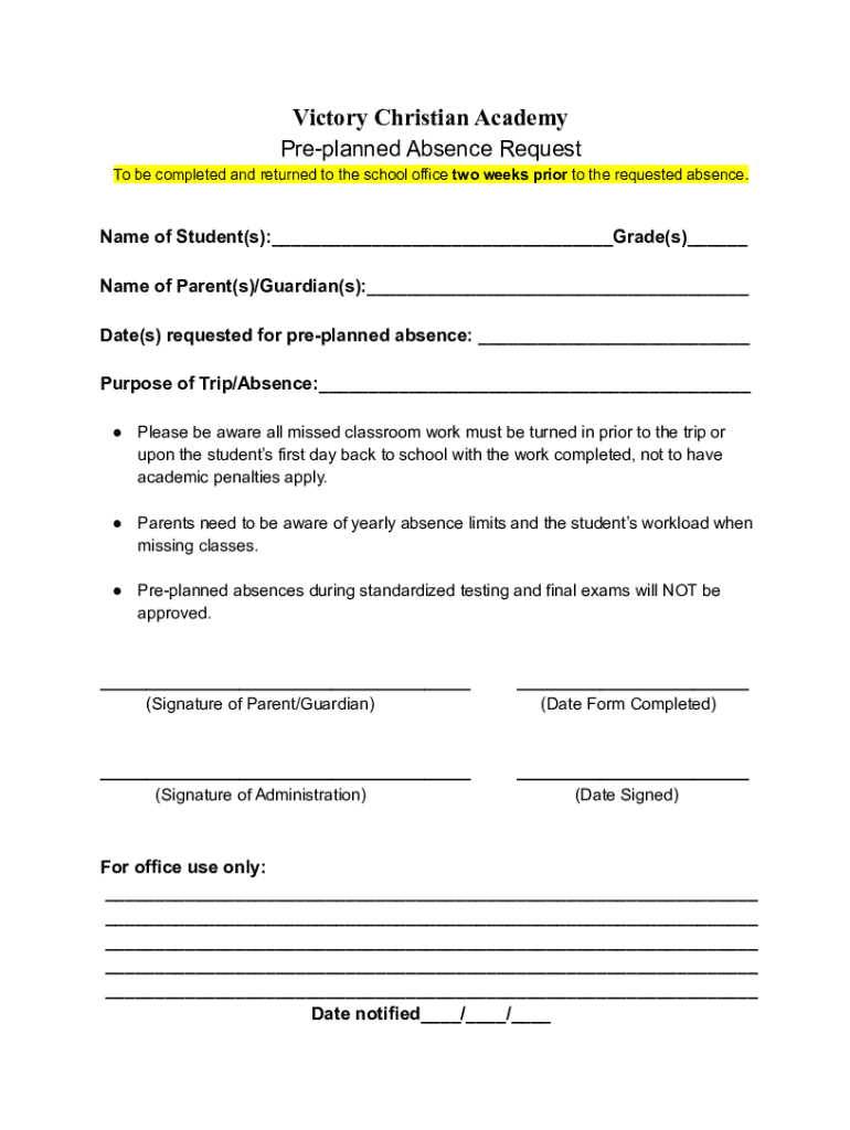 Fillable Online Pre-planned Absence Request Fax Email Print - pdfFiller