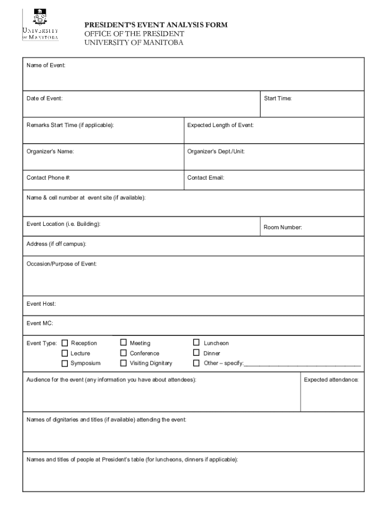 Fillable Online Office of the President - President's Event Analysis Form Fax Email Print ...