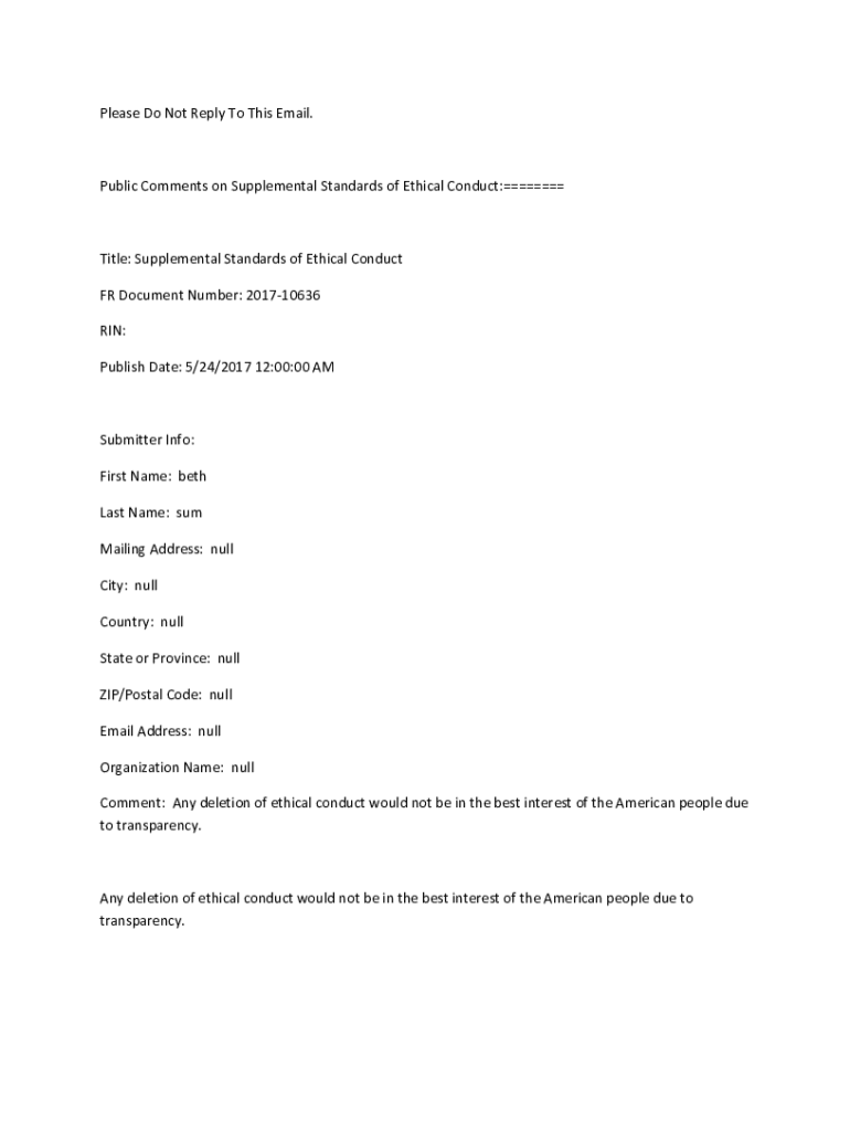 Fillable Online Comments on Supplemental Standards of Ethical Conduct Fax Email Print - pdfFiller