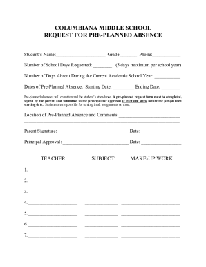 Fillable Online Pre-Planned Absence Request Form Fax Email Print - pdfFiller