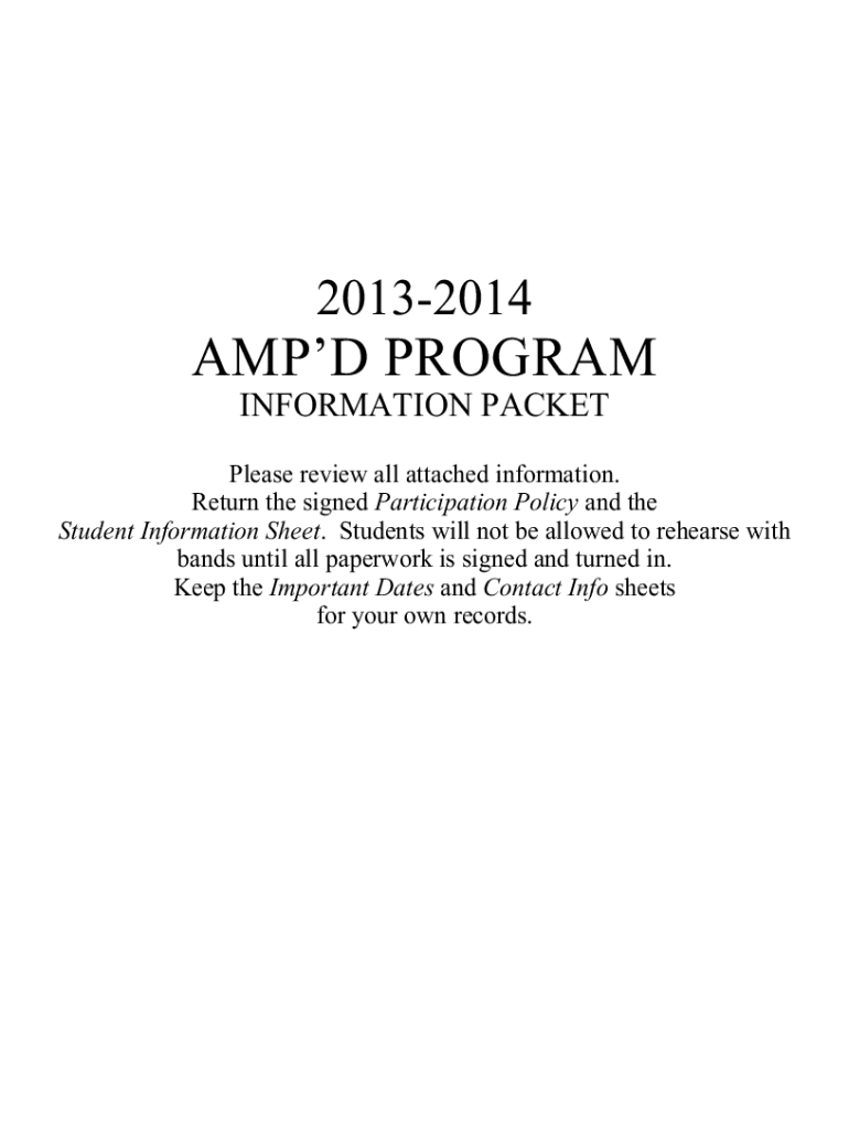 Fillable Online AMP'D Program Student Information Sheet Fax Email Print ...