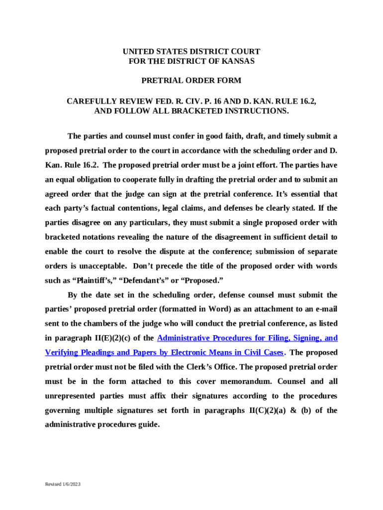 Pretrial Order Doc Template | pdfFiller