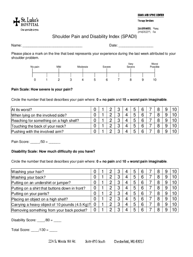 Fillable Online Shoulder Pain and Disability Index (SPADI)PDFCognition ...