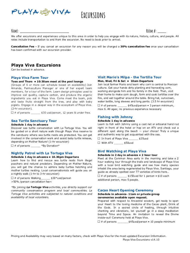 Fillable Online Fun Excursions for You and Your Guests to Replace ...