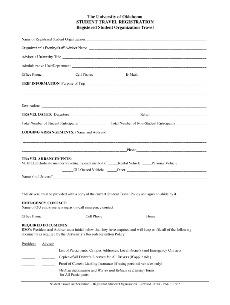 Fillable Online Student Travel Authorization-Registered ... Fax Email ...