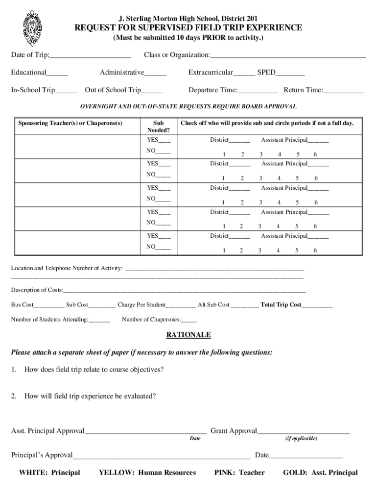 Fillable Online REQUEST FOR SUPERVISED FIELD TRIP EXPERIENCE Fax Email Print - pdfFiller