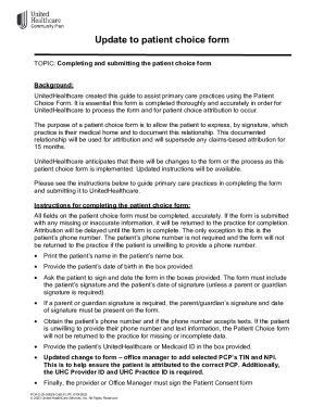 Fillable Online Patient Choice Form Instructions- UnitedHealthcare ...