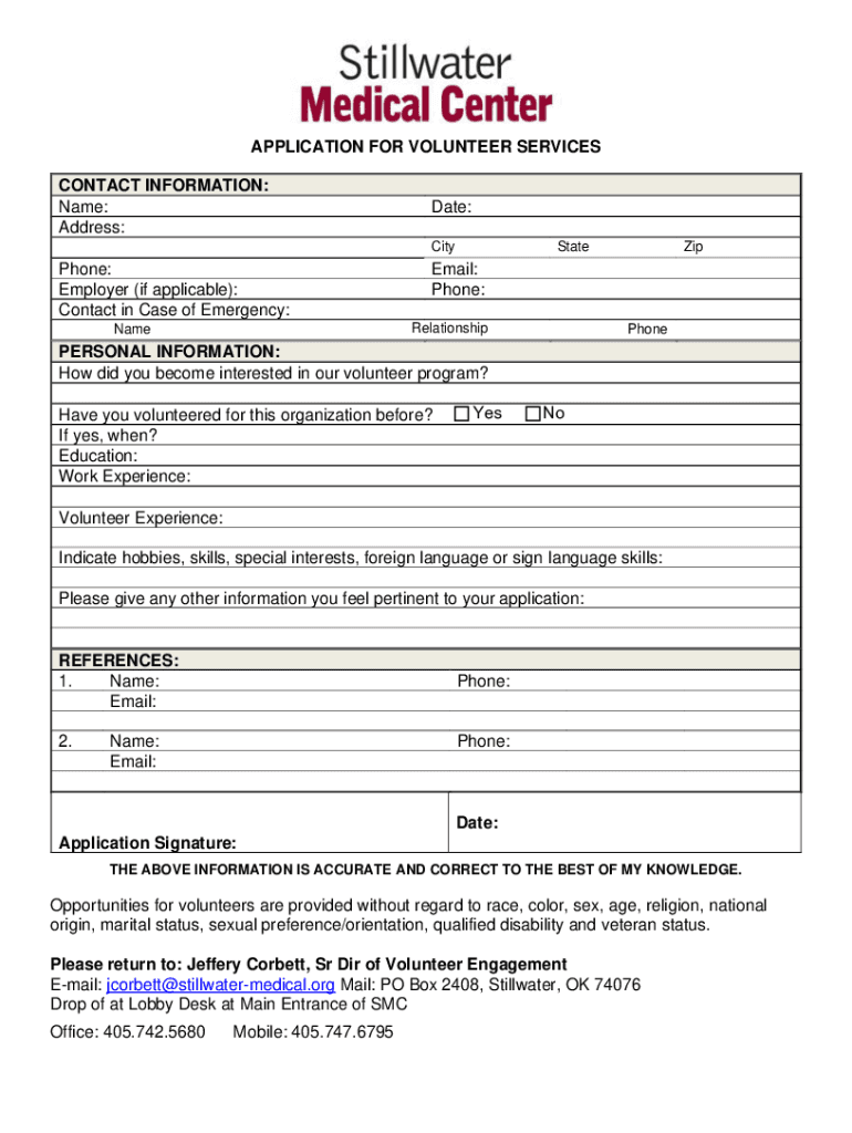 Fillable Online General Volunteer Application (18+) Fax Email Print ...