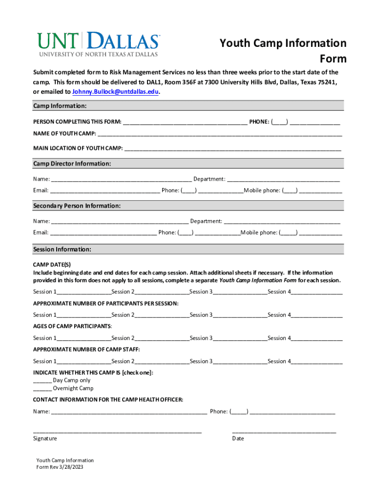 Fillable Online Youth Camp Verification Form Fax Email Print - pdfFiller