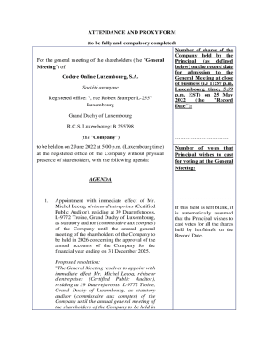Fillable Online ATTENDANCE AND PROXY FORM (to be fully and compulsory ...