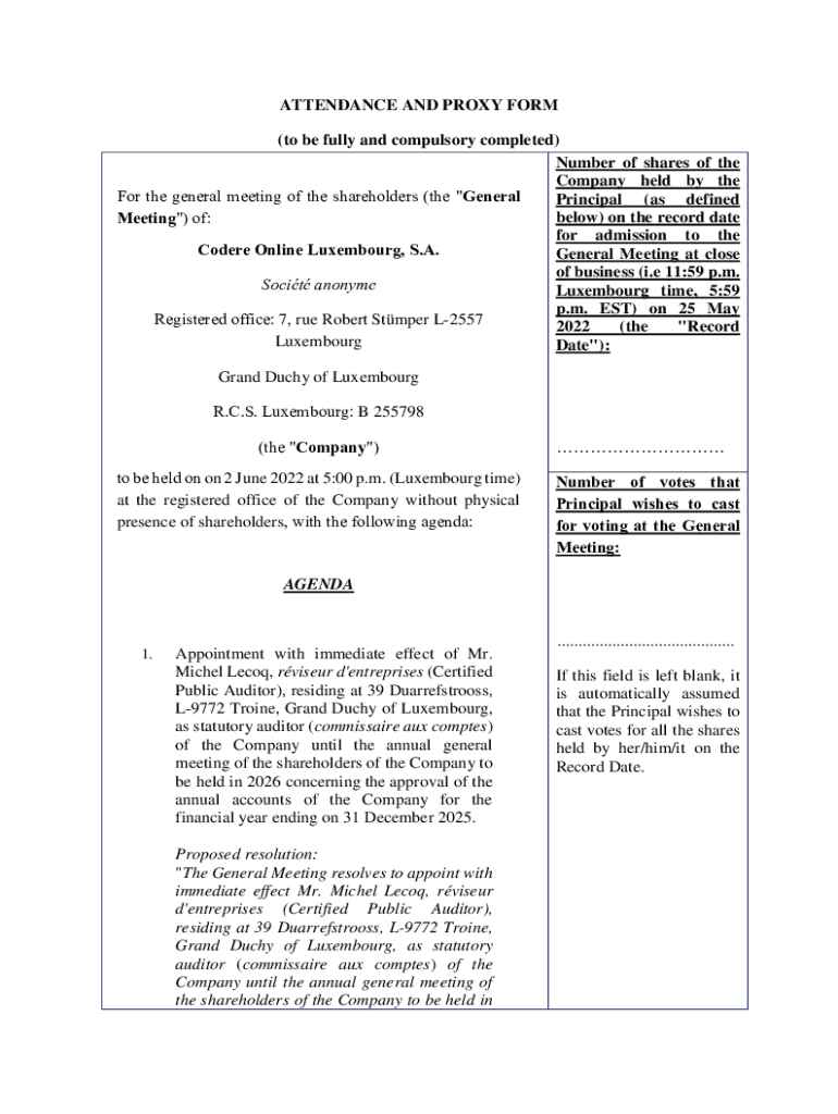 Fillable Online ATTENDANCE AND PROXY FORM (to be fully and compulsory ... Fax Email Print ...